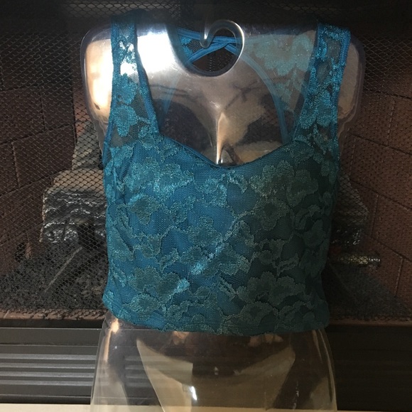 Tops | New Turquoise Metallic Open Back Crop Top | Poshmark
